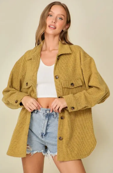 Button Down Brushed Waffle Shacket - Grey | Duluth Studio Market